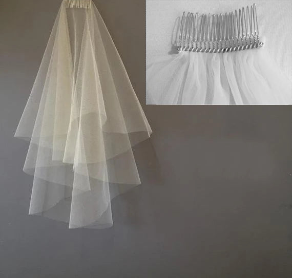 Simple two layer cut edge bridal veil short wedding veil in champagne