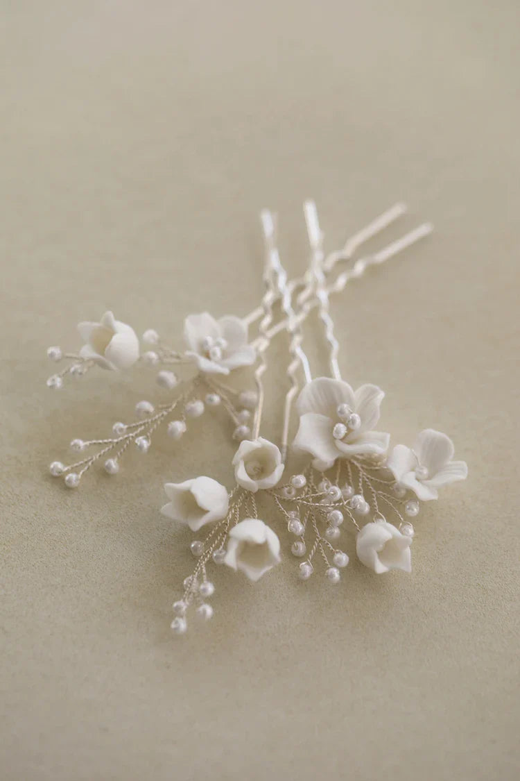 Bridal Jewelry Porcelain Flower Hairpins Silver Color Hair Pin Clip Fo