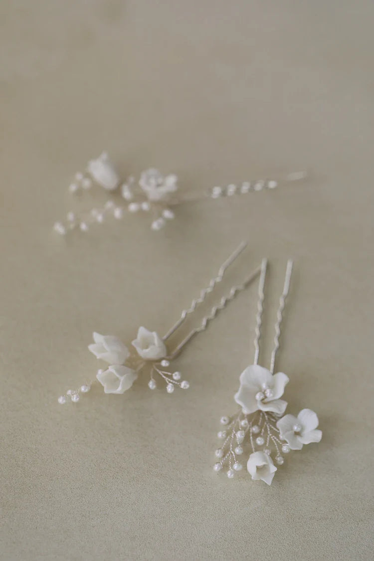 Bridal Jewelry Porcelain Flower Hairpins Silver Color Hair Pin Clip Fo