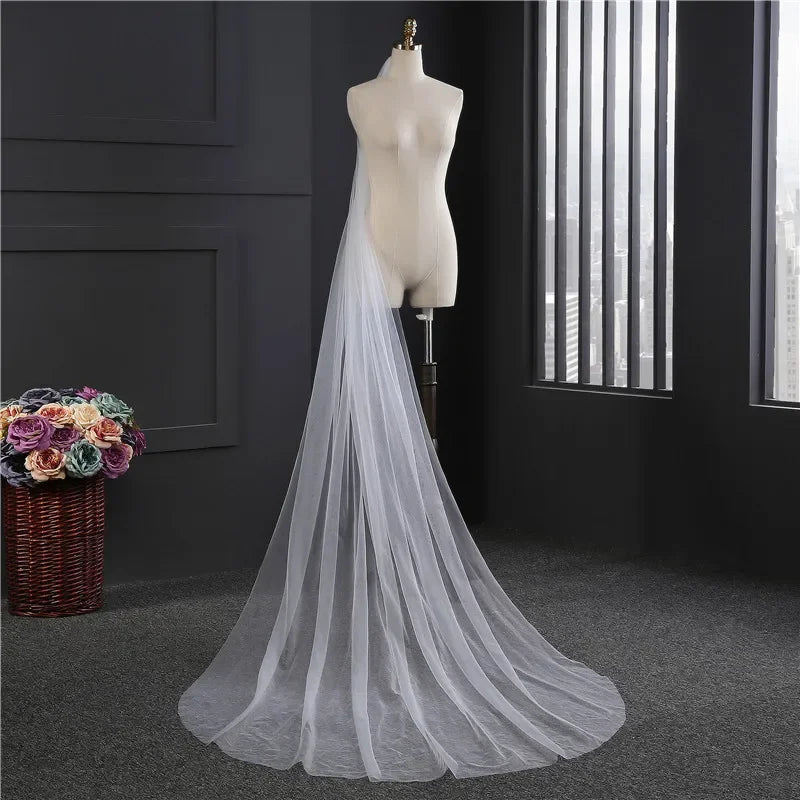 Cut Edge Soft Tulle Cathedral Length Bridal Veil 1 Layer Long Wedding