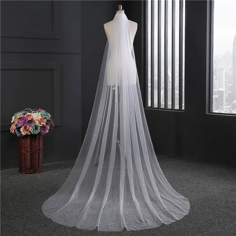 Cut Edge Soft Tulle Cathedral Length Bridal Veil 1 Layer Long Wedding