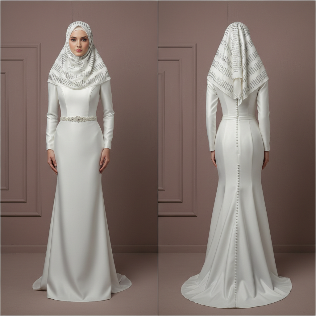 Luxury Custom Bridal Wedding Dress with Full Sleeves and Tulle Skirt