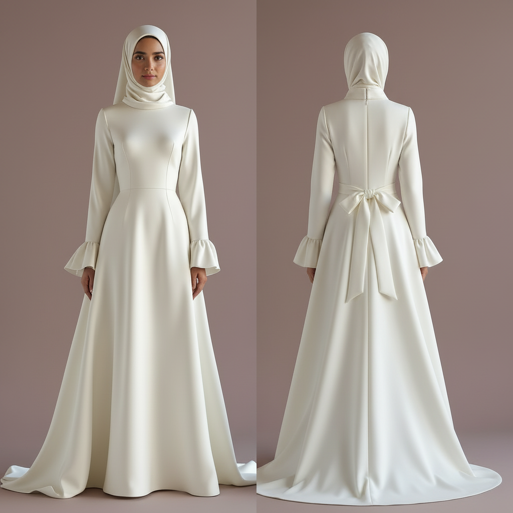 Elegant Arabic Dubai Muslim Bridal Dress with Flower Appliques and Tul